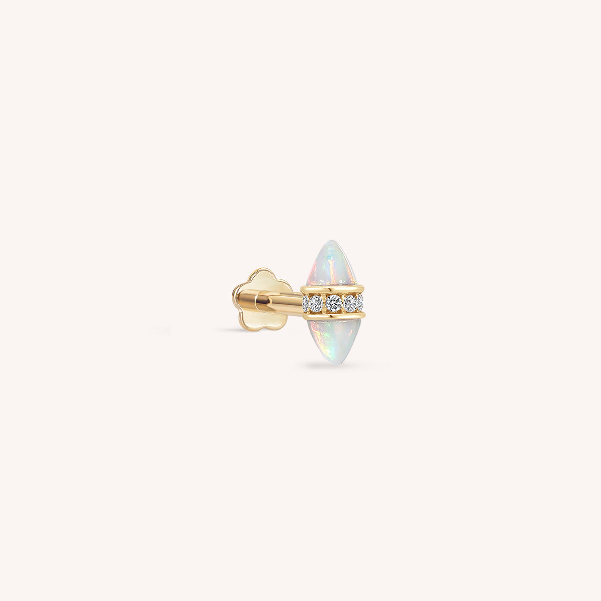 14K Solid Gold Opal Marquise Diamond Threaded Flatback Earring – J&CO Jewellery