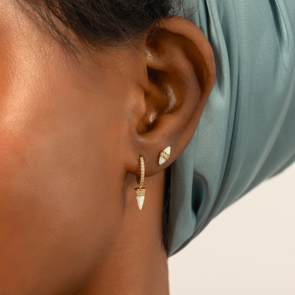 14K Solid Gold Opal Marquise Diamond Threaded Flatback Earring – J&CO ...