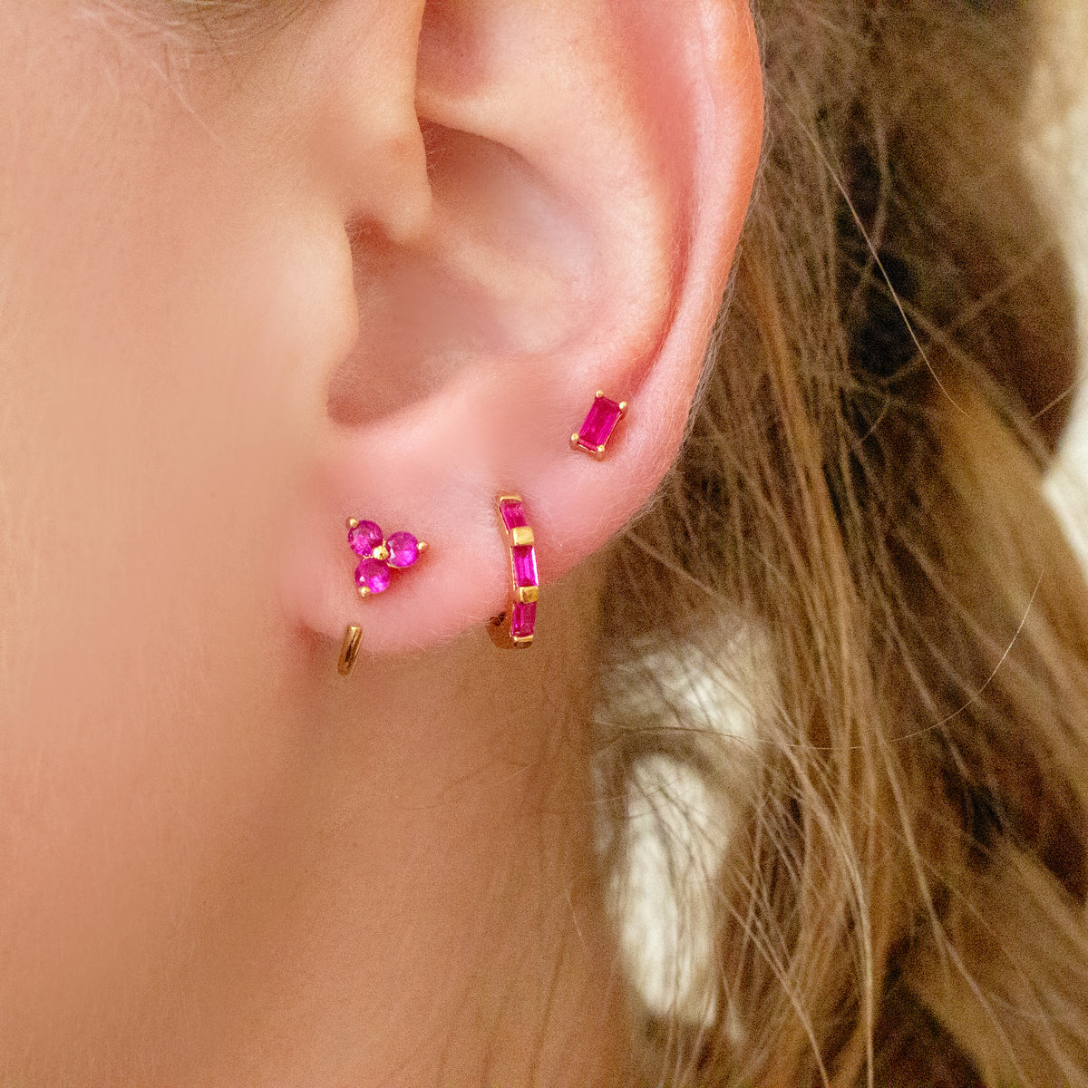 Ruby Trinity Huggie Earrings – J&CO Jewellery