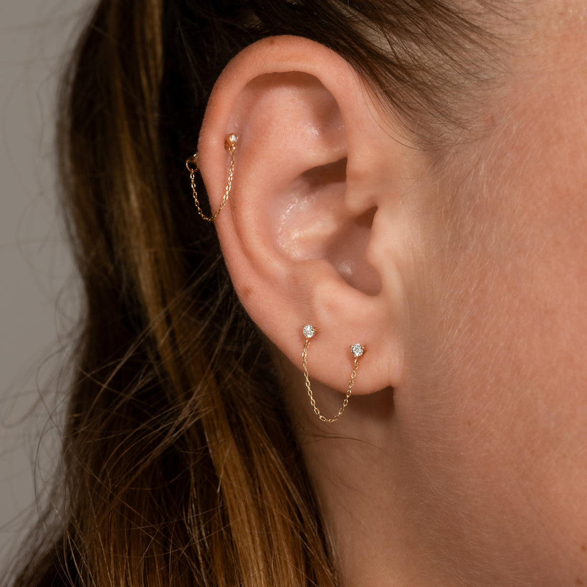 14K Solid Gold Diamond Chain Stud Earrings – J&CO Jewellery