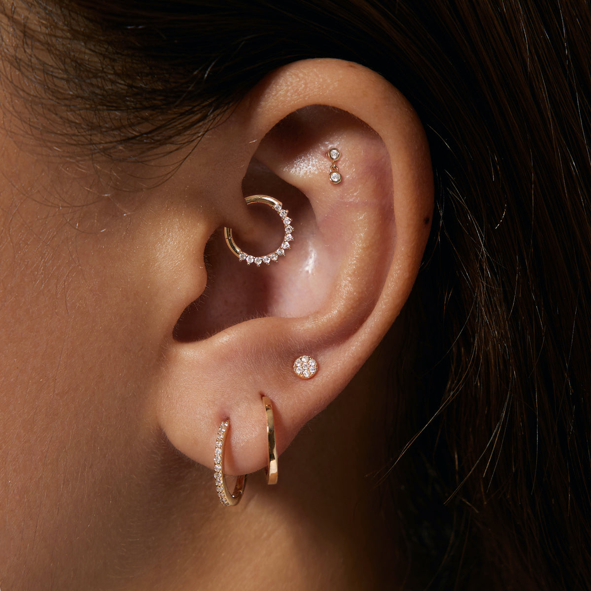 14K Solid Gold Double Diamond Bezel Droplet Threaded Earring – J&CO ...